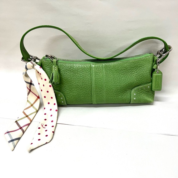 Coach | Bags | Coach Pebbled Leather Green Mini Shoulder Bag With ...